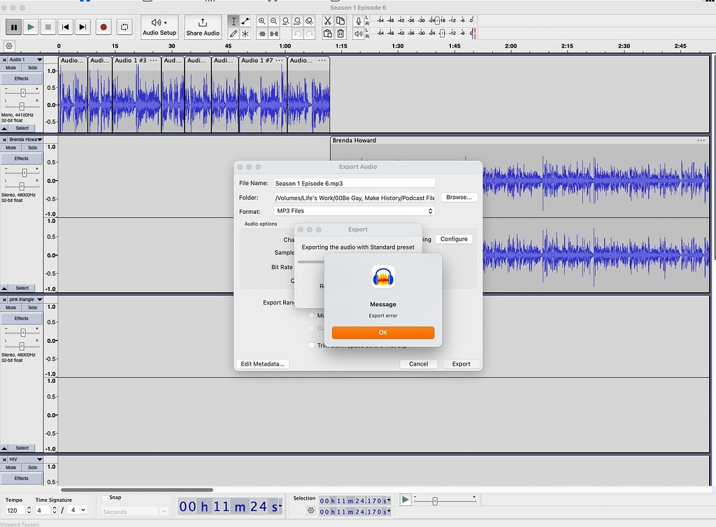 Export Error on Mac with no error code - macOS - Audacity Forum