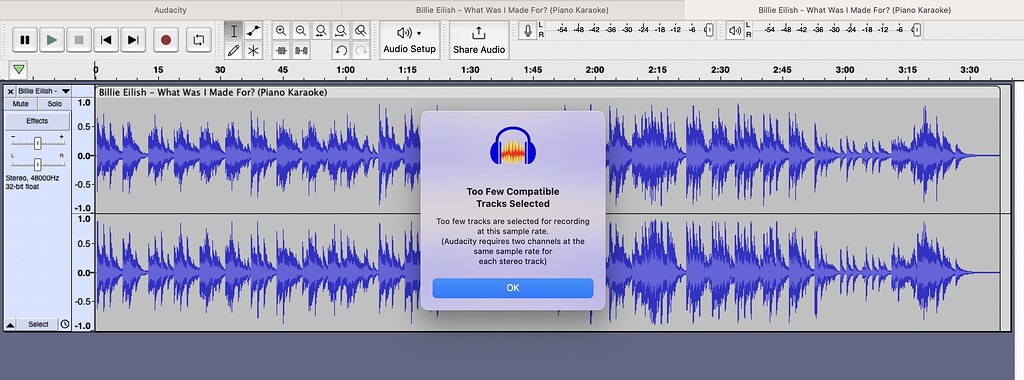 Too Few Compatible Tracks Selected Or Error Audacity 3 Help Forum