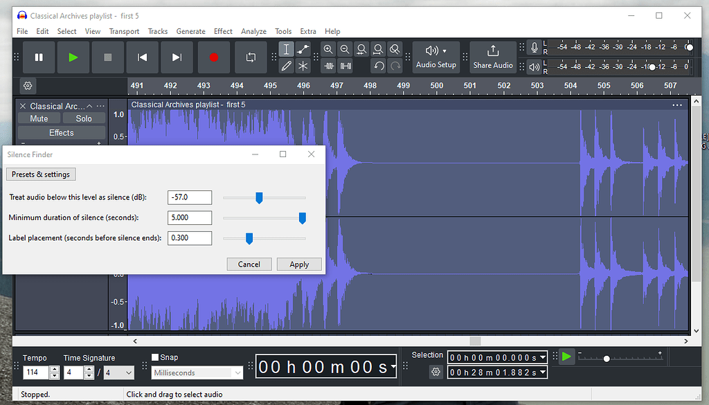 Silence Finder missing silent sections - Audacity 3 Help Forum - Audacity Forum