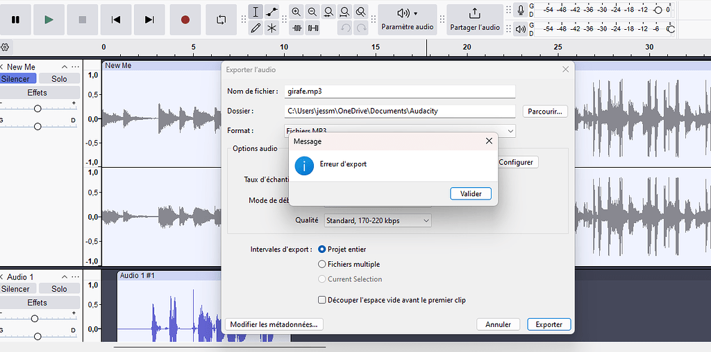 "Unable to export" error - Windows - Audacity Forum
