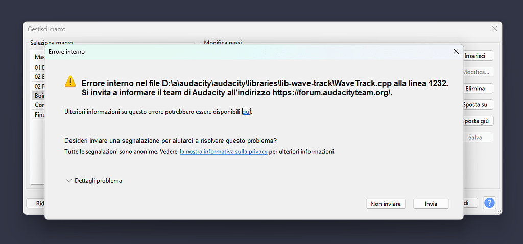 Crash: Internal error WaveTrack.cpp:1232 when a Macro runs a generator right after creating the ...