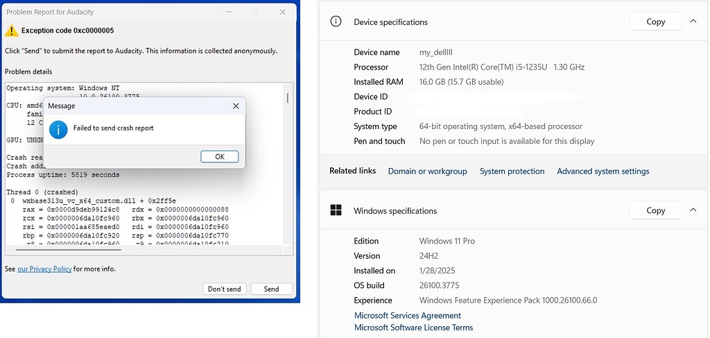 Error sending crash report - Feedback and Discussion Forum - Audacity Forum