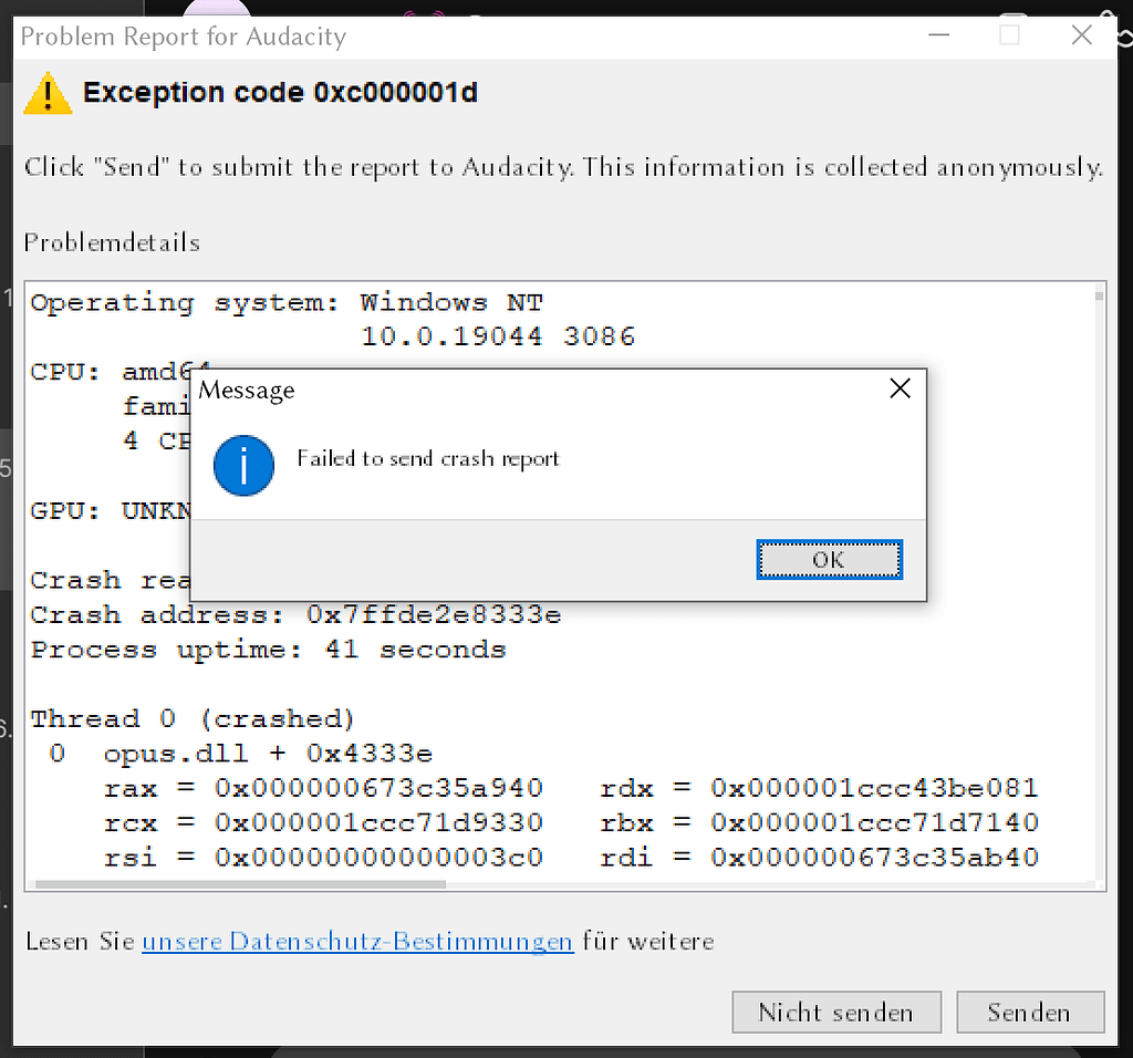 3.4 crash when importing/exporting opus - Windows - Audacity Forum