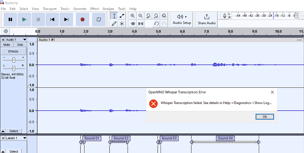 OpenVino Whisper Transcription Error - Windows - Audacity Forum