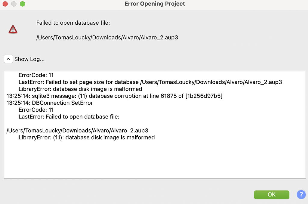 Error Opening Project on Mac - Audacity 3 Help Forum - Audacity Forum