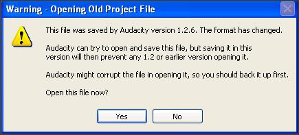 Warning - Opening old project file - Windows - Audacity Forum
