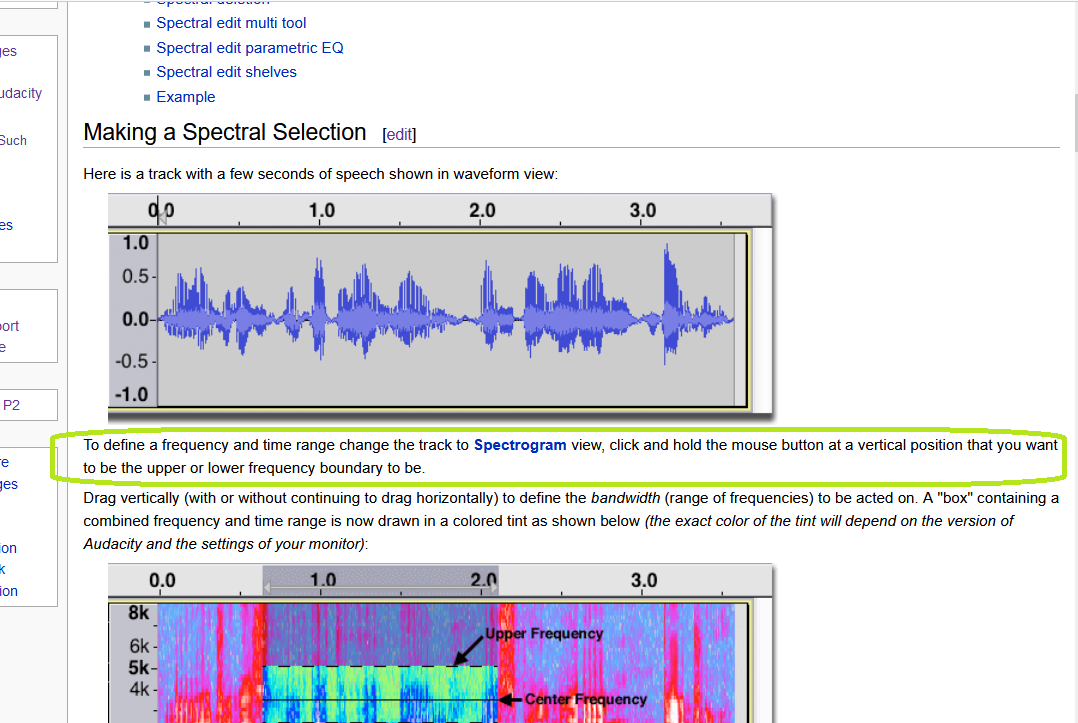 Audacity Manual Explanation Of Spectral Selection Feedback And Discussion Forum Audacity Forum