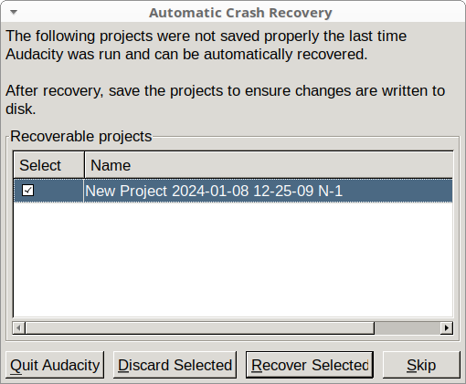 How Do I Save 'Unsaved' Projects? - Audacity 3 Help Forum - Audacity Forum