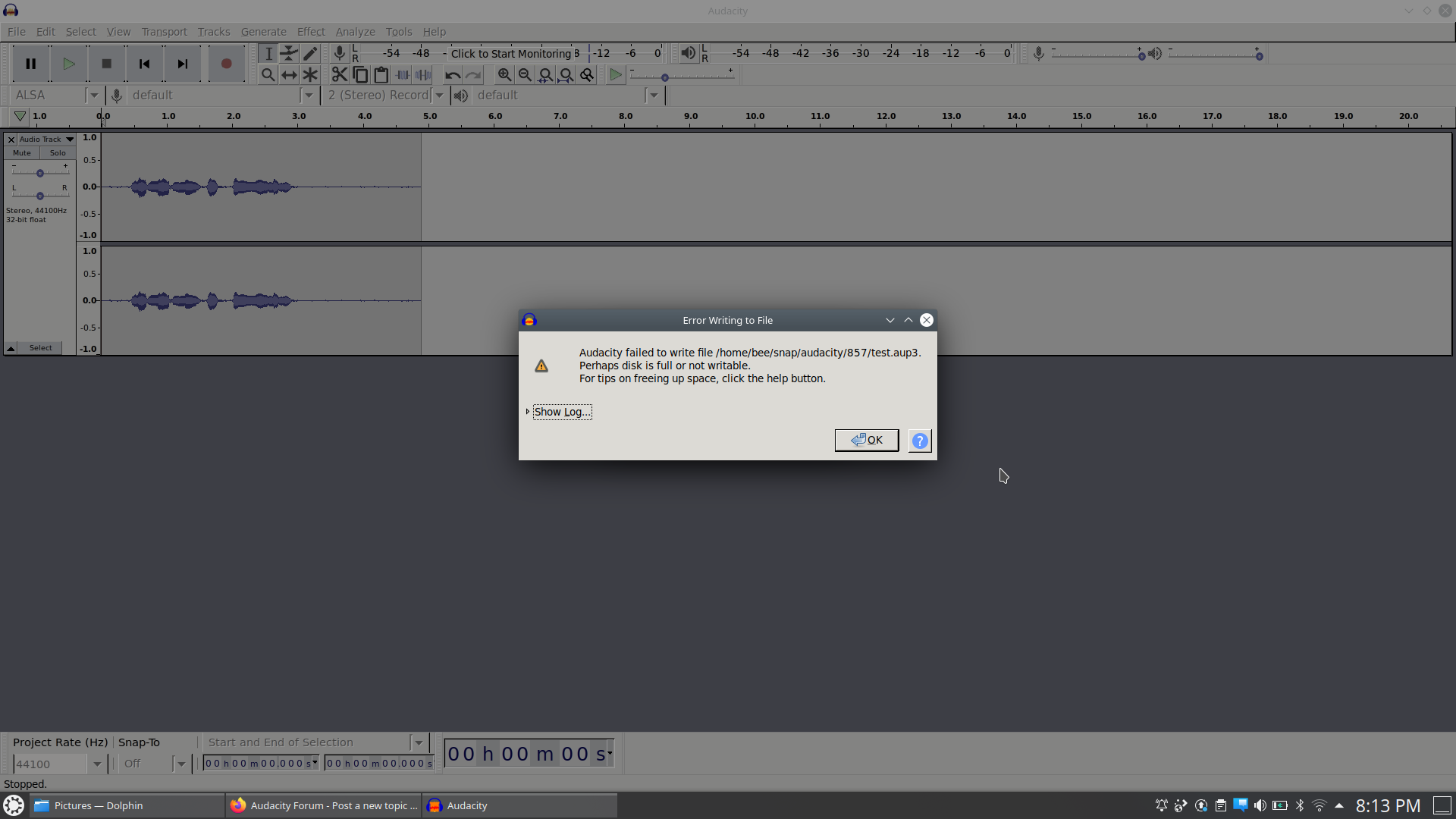 Aww, snap! Why are my .aup files suddenly inacessible? - GNU/Linux ...
