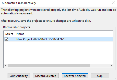 How Do I Save 'Unsaved' Projects? - Audacity 3 Help Forum - Audacity Forum