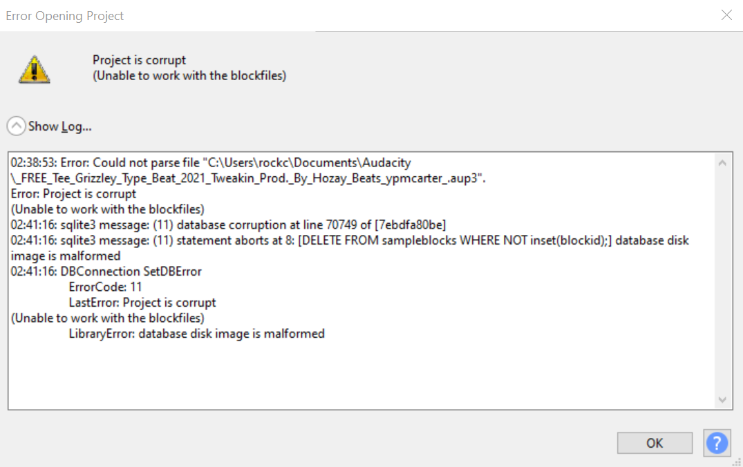 HELP NEEDED! Project is corrupt (unable to work with the blockfiles) - Windows - Audacity Forum
