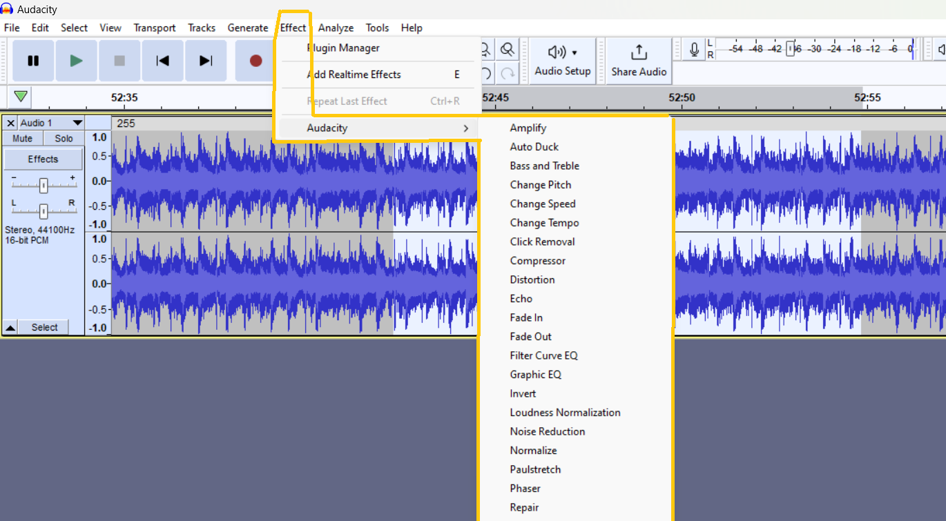 Please help - clicked EFFECTS - they're buried under "Audacity"? - Audacity Help Forum ...
