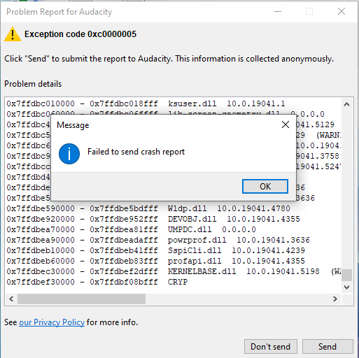 Won't condense files upon closure; won't save properly; won't send error report; slow - Audacity ...
