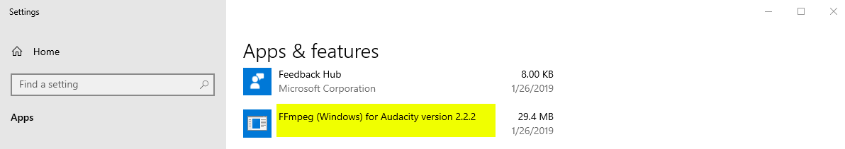 FFmpeg library name in Windows Uninstall section - Adding Features - Audacity Forum