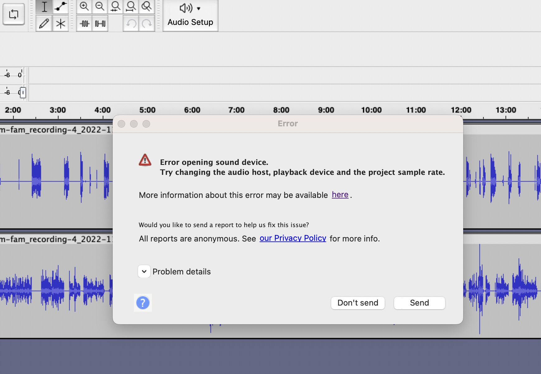 Every time I open a new project (without shutting down Audacity ...