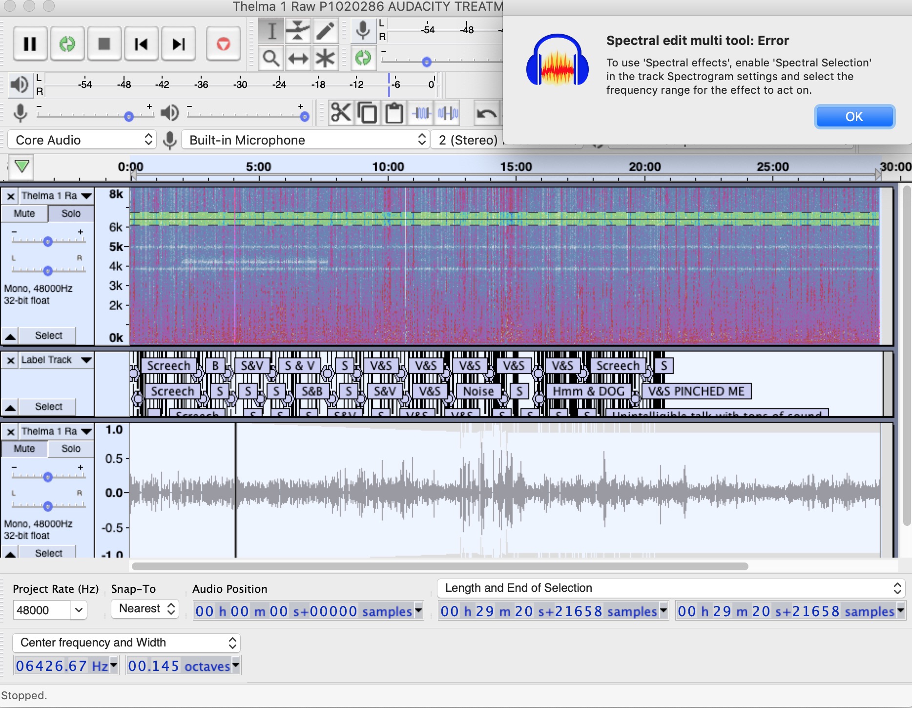 Spectral Edit Multi tool Error - macOS - Audacity Forum