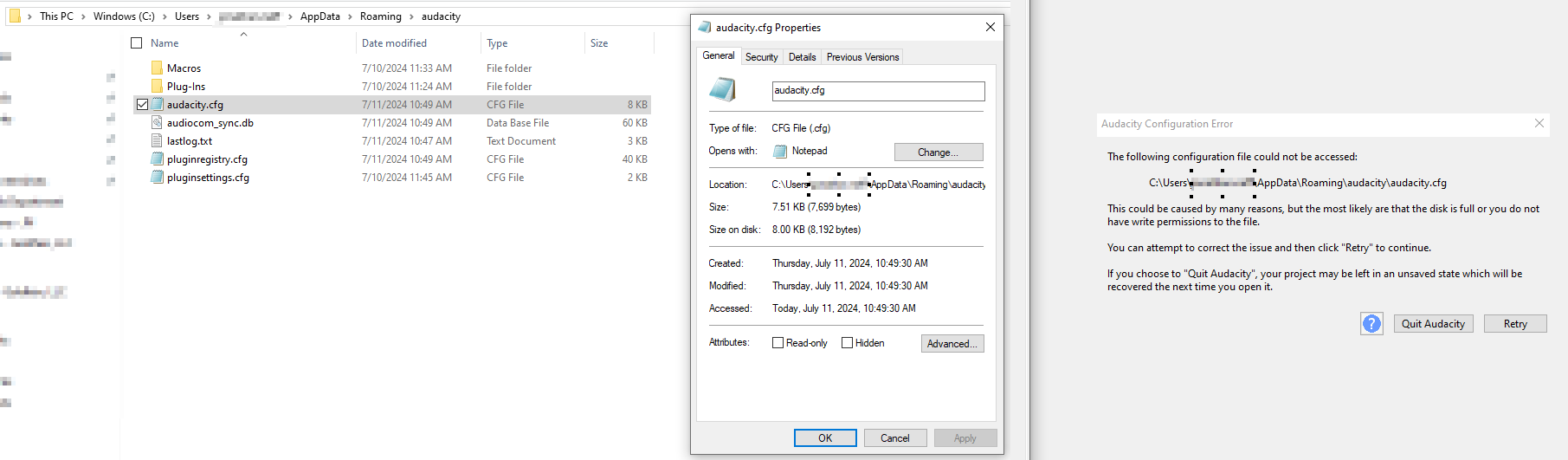 I am repeatedly prompted with "the following configuration file could not be accessed" across ...