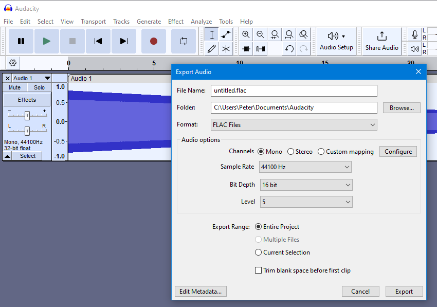 FLAC missing in the export screen as a export option - Windows ...