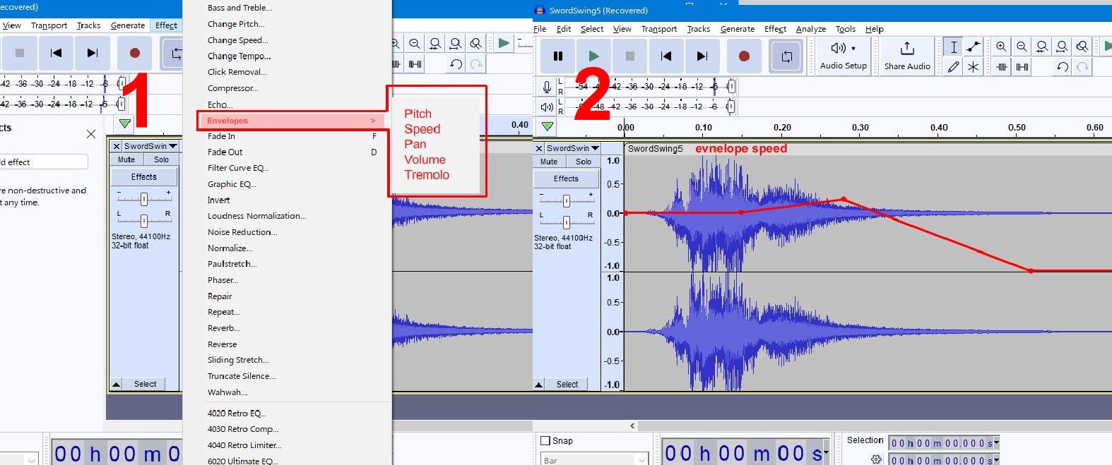 Envelope tool options feature! Pitch, Speed, Pan, Volume and etc ...