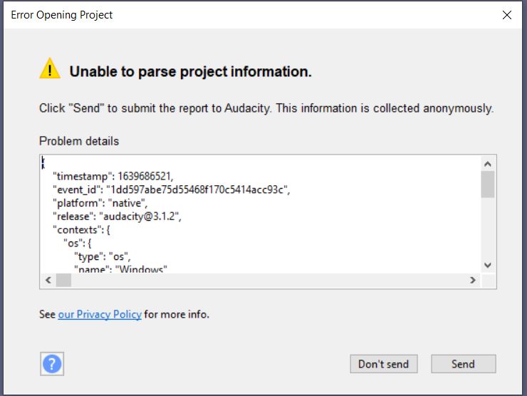 Project File opening Error - Windows - Audacity Forum